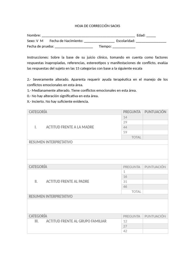 Hoja de Corrección Frases Incompletas | PDF