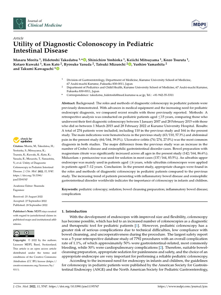 Utility of Diagnostic Colonoscopy in Pediatric | PDF | Colonoscopy | Gastroenterology