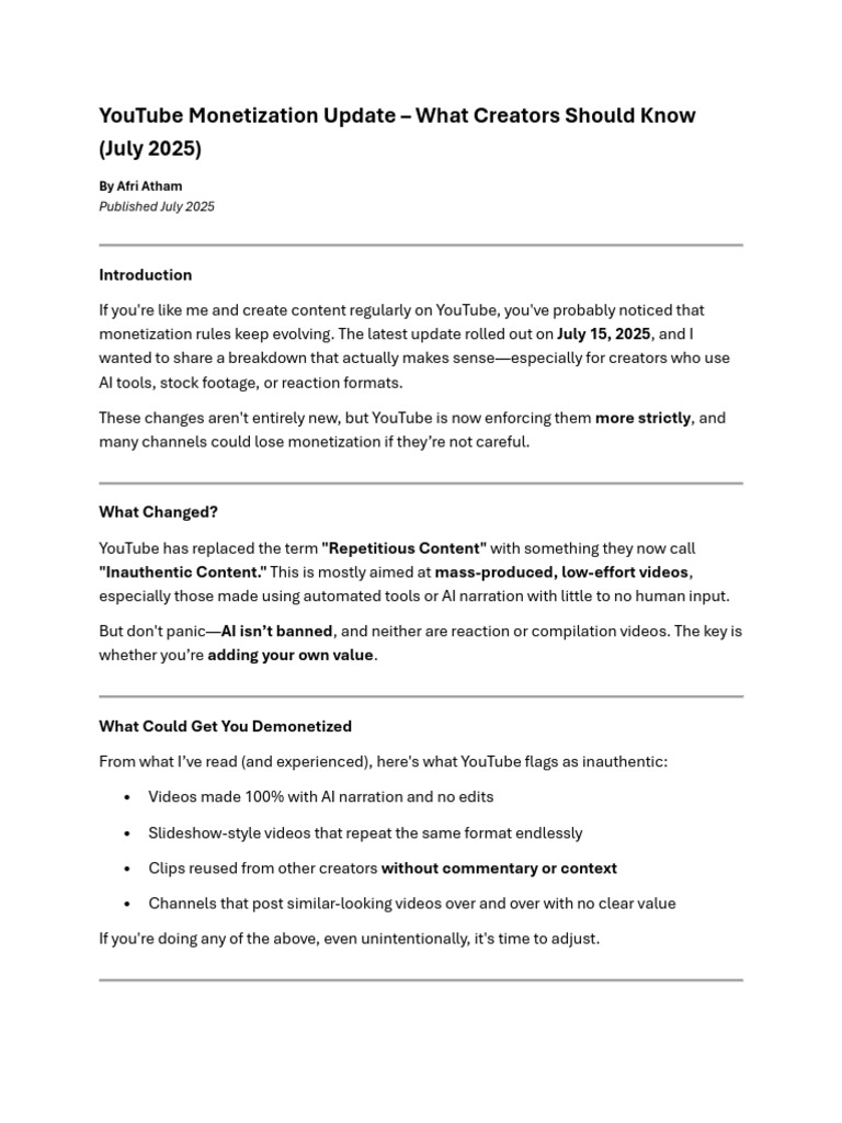 YouTube Monetization Policy Update 2025 | PDF | You Tube