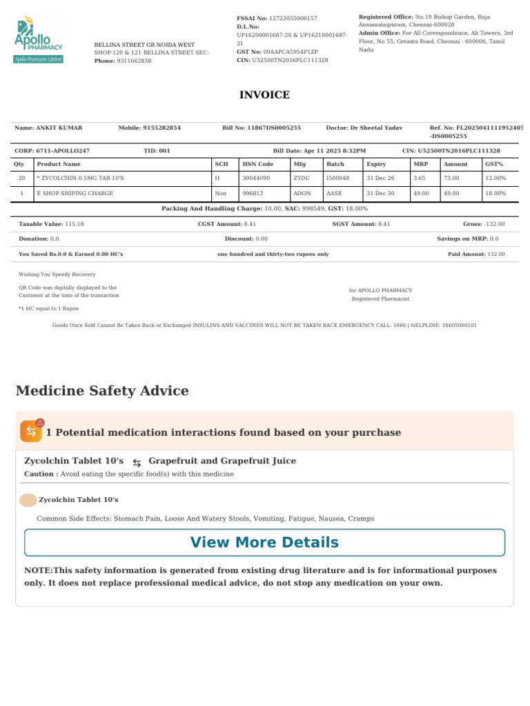Apollo Medicine InvoiceApr 11 2025-22-27 | PDF | Pharmacy | Health Care