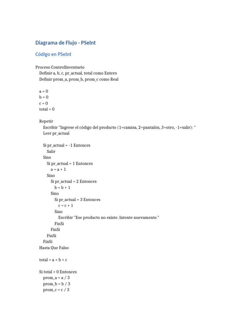 Diagrama Flujo PSeInt | PDF