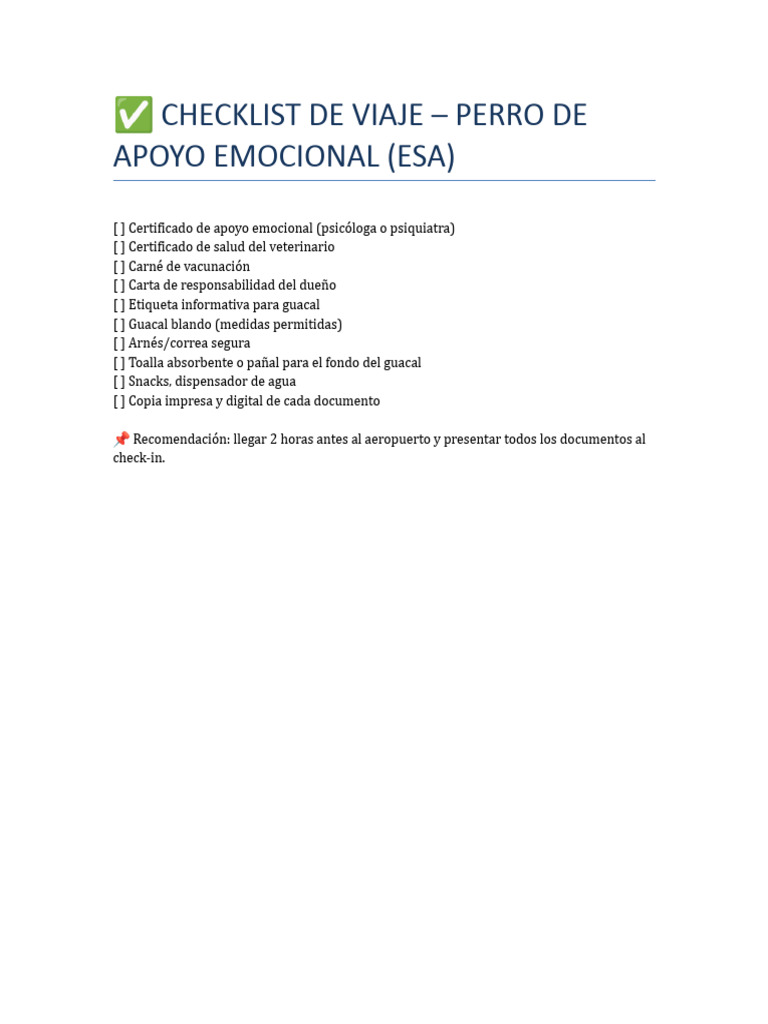 05 Checklist Viaje ESA | PDF