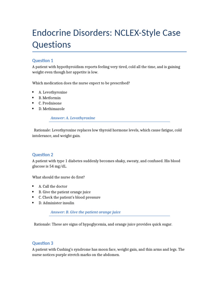 Endocrine Disorders Case Questions | PDF | Diabetes | Thyroid