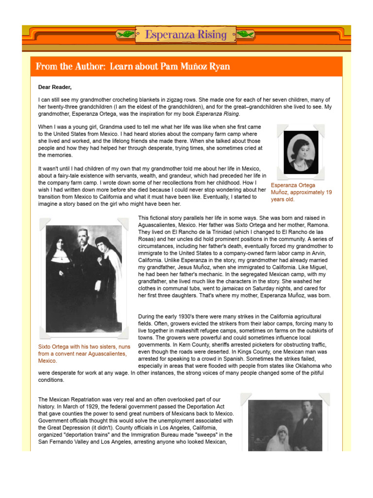 Esperanza Rising - From The Author | PDF | Peach | California
