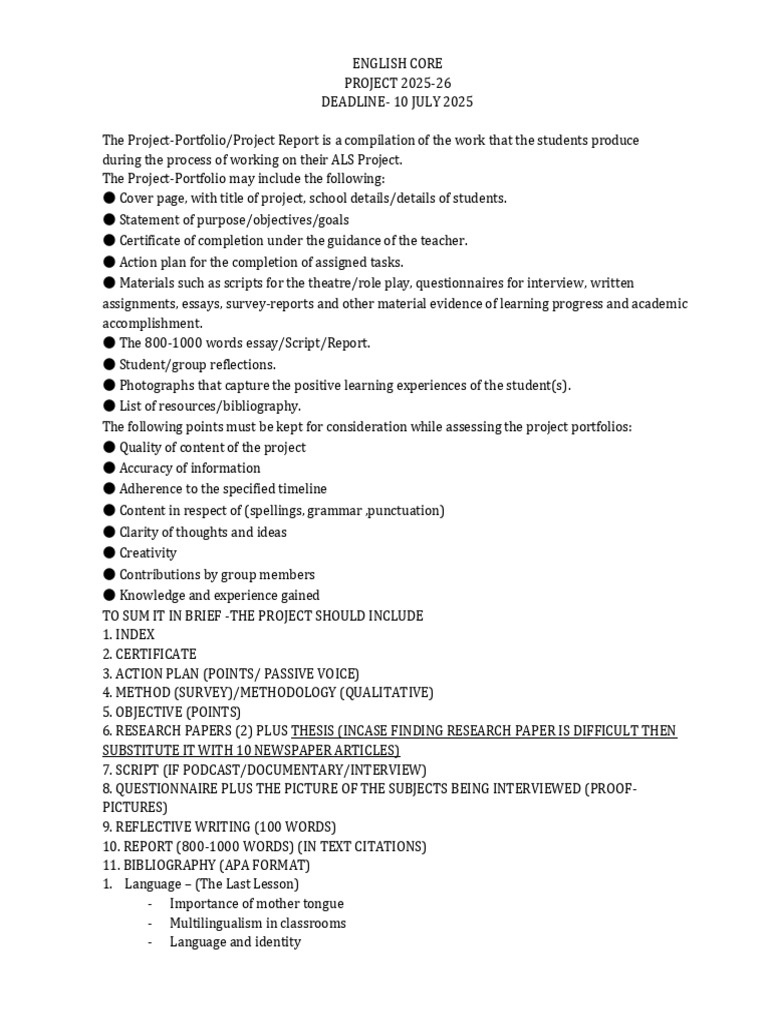 Class XII English Project Topics Complete | PDF | Essays