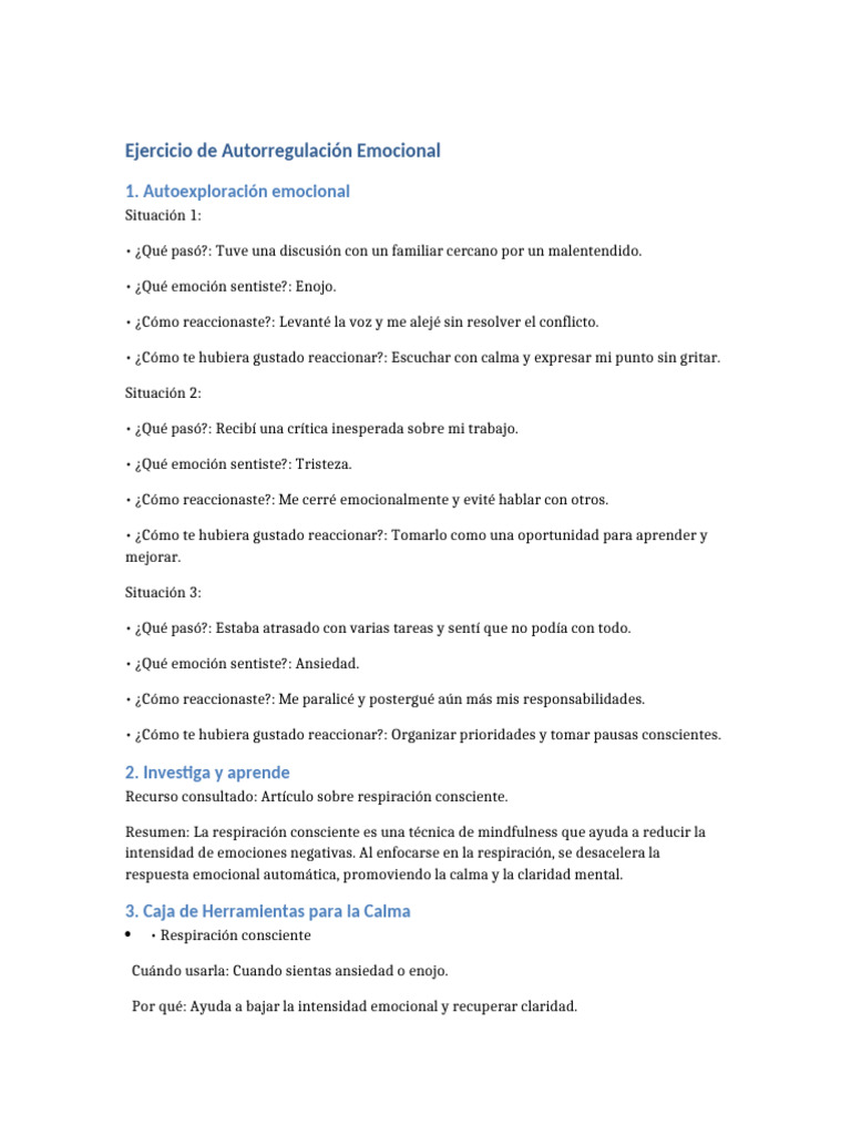 Ejercicios de Autorregulación Emocional | PDF