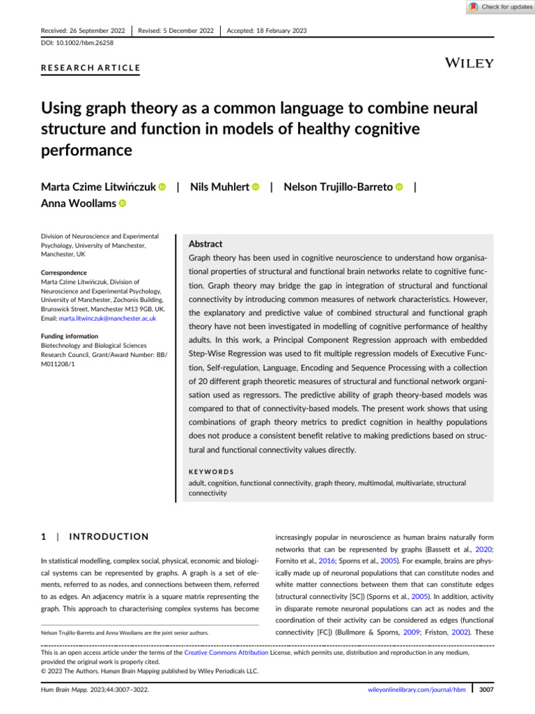 Human Brain Mapping - 2023 - Litwińczuk - Using Graph Theory As A Common Language To Combine ...