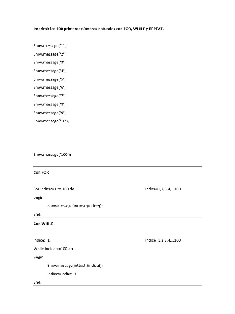 Ejemplo Con For While Repeat | PDF