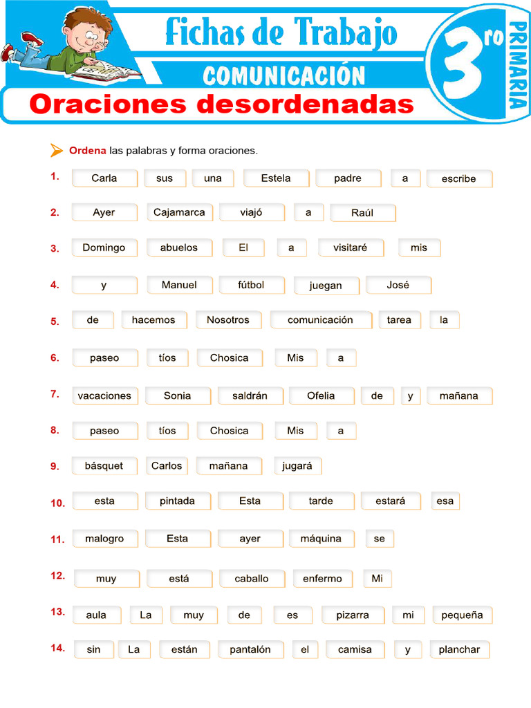 Ejercicios para ordenar oraciones 3° grado | PDF