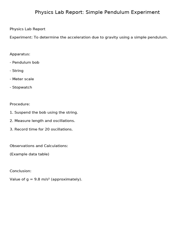 Simple Pendulum Lab Report | PDF