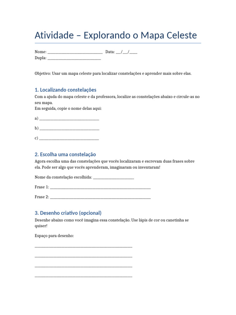 Atividade Mapa Celeste 5ano | PDF