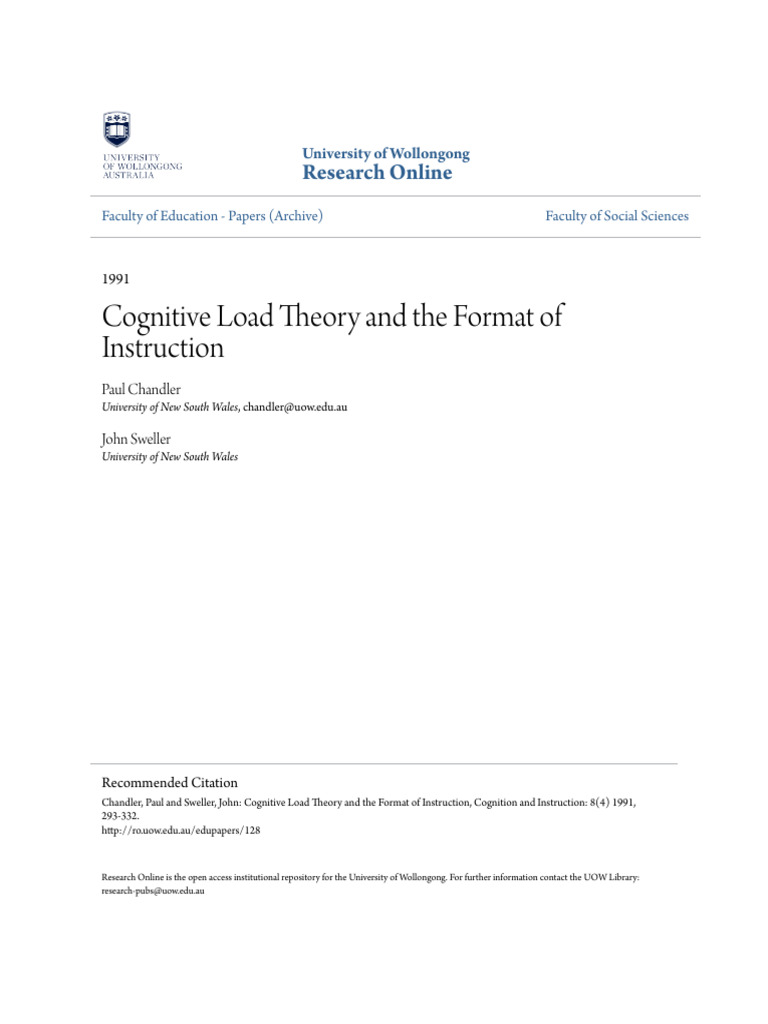 John Sweller - Cognitive Load Theory | PDF | Experiment | Learning