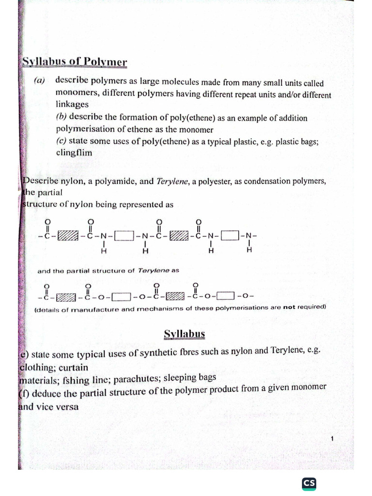 Chemistry - Polymers Theory | PDF