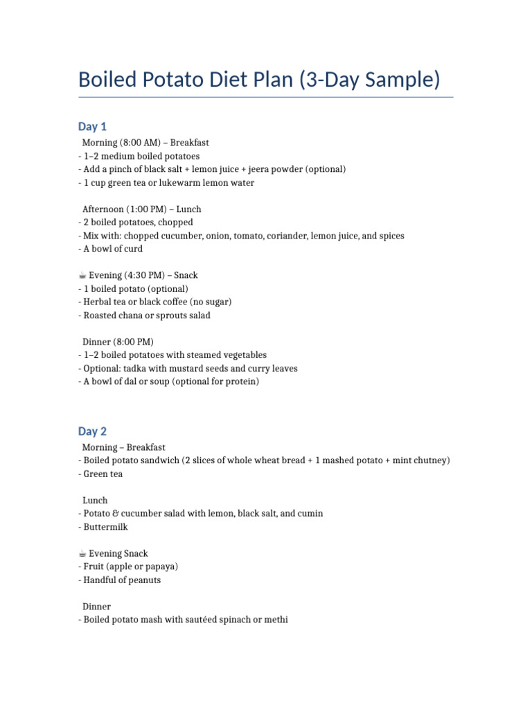 3-Day Boiled Potato Diet Plan | PDF
