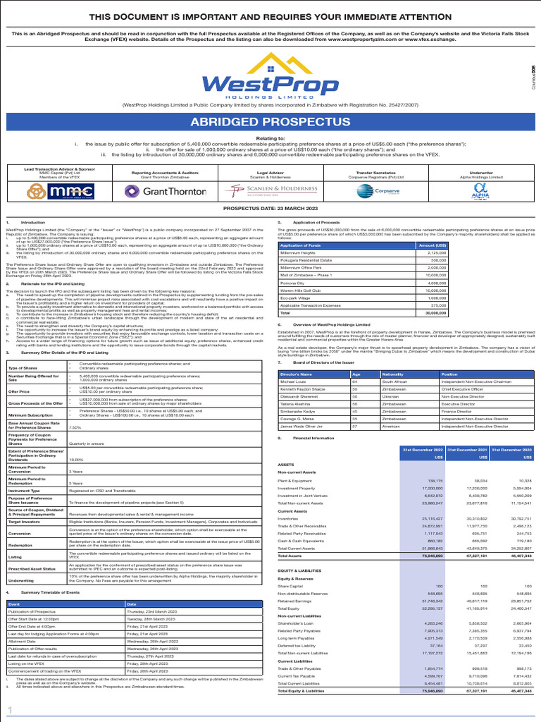 WestProp Abridged Prospectus | PDF | Preferred Stock | Underwriting