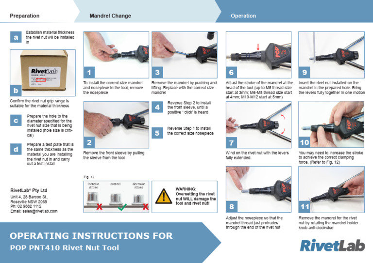PNT410 Rivet Nut Tool Instructions | PDF | Rivet | Mechanical Engineering