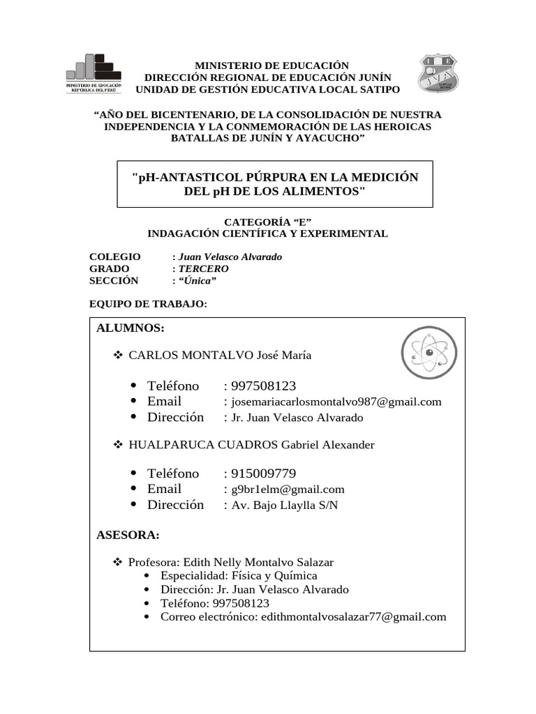 Proyecto Feria de Ciencias PH - Antasticol Púrpura | PDF | Ph | La enfermedad por reflujo ...