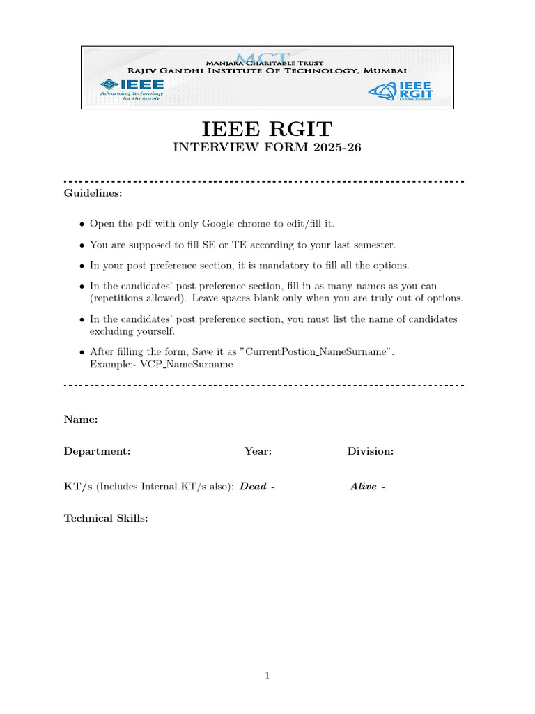 Ieee Rgit Interview Form25 26 | PDF