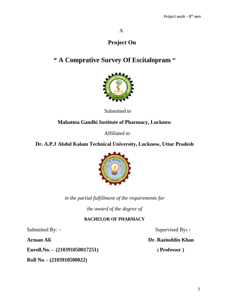 Amit Shahu 8th Sem Project COMPLETE | PDF | Selective Serotonin Reuptake Inhibitor | Antidepressant