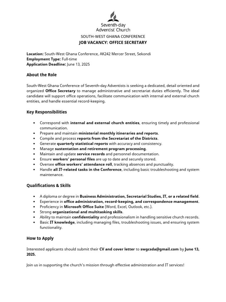 Job Advertisement - Office Secretary | PDF