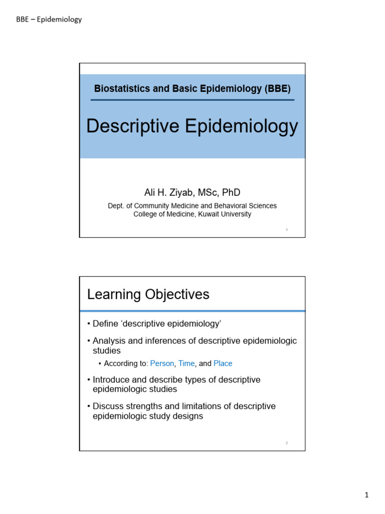 L07 BBE Descriptive Epidemiology Mar 5 2025w | PDF | Epidemiology | Cohort Study