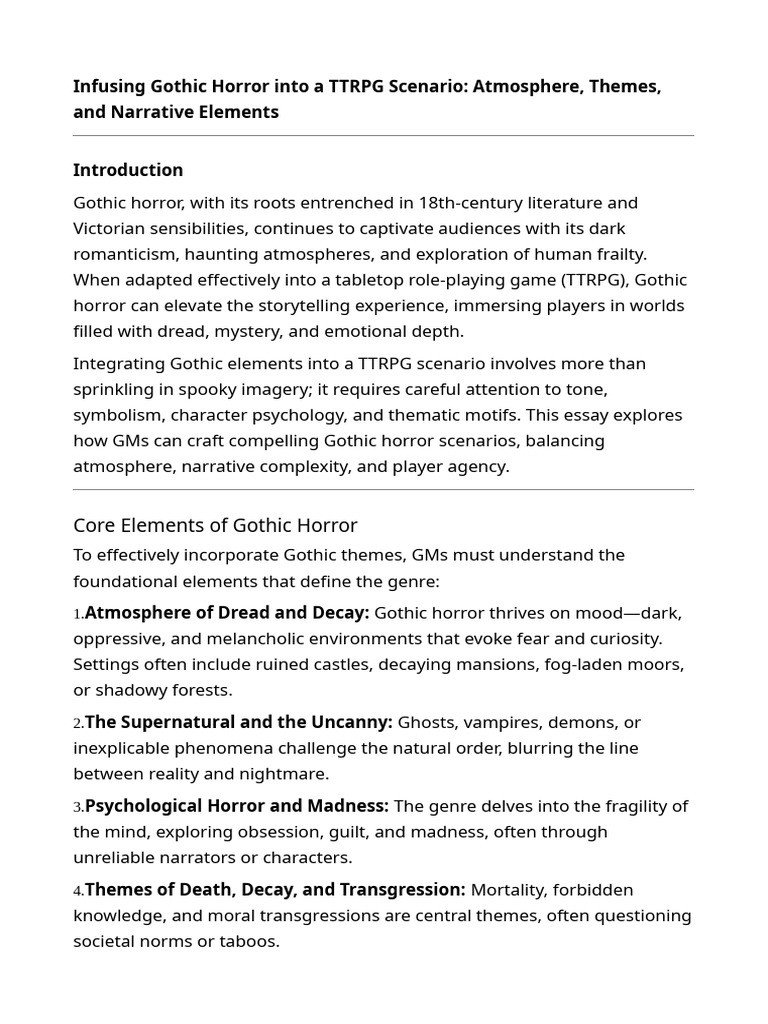Crafting Gothic Horror in TTRPGs | PDF | Gothic Fiction | Horror Fiction