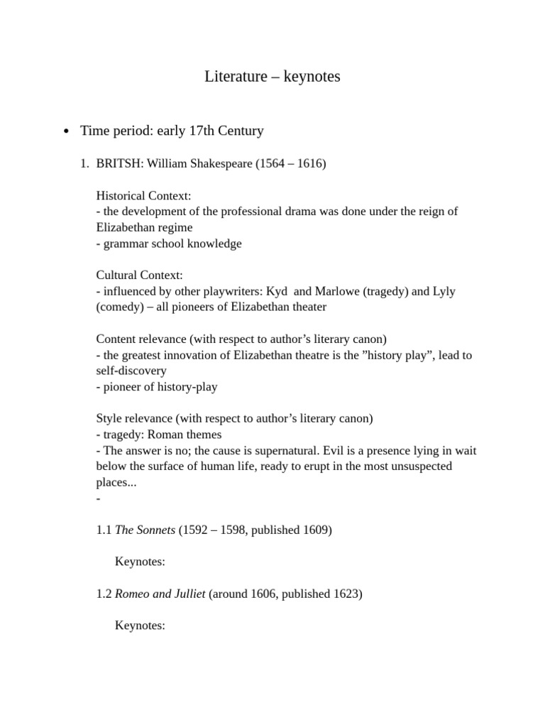 Keynotes on British Literature Evolution | PDF | Samuel Taylor ...
