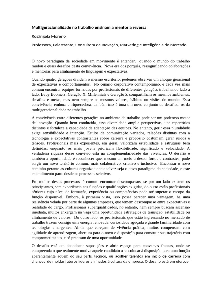 Artigo Quinzenal - Multigeracionalidade e Mentoria Reversa | PDF ...