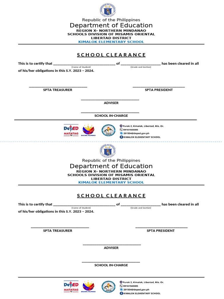 School Clearance Certificate 2023-2024 | PDF