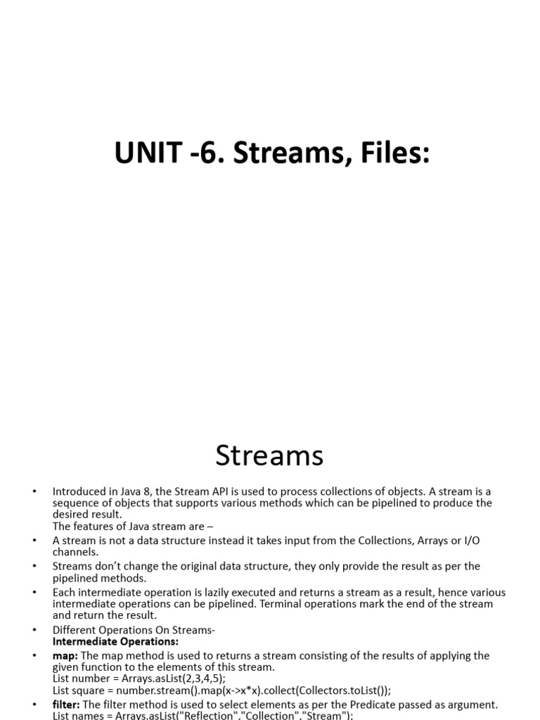 UNIT - 6. Streams, Files JDBC Packages | PDF | Databases | Metadata