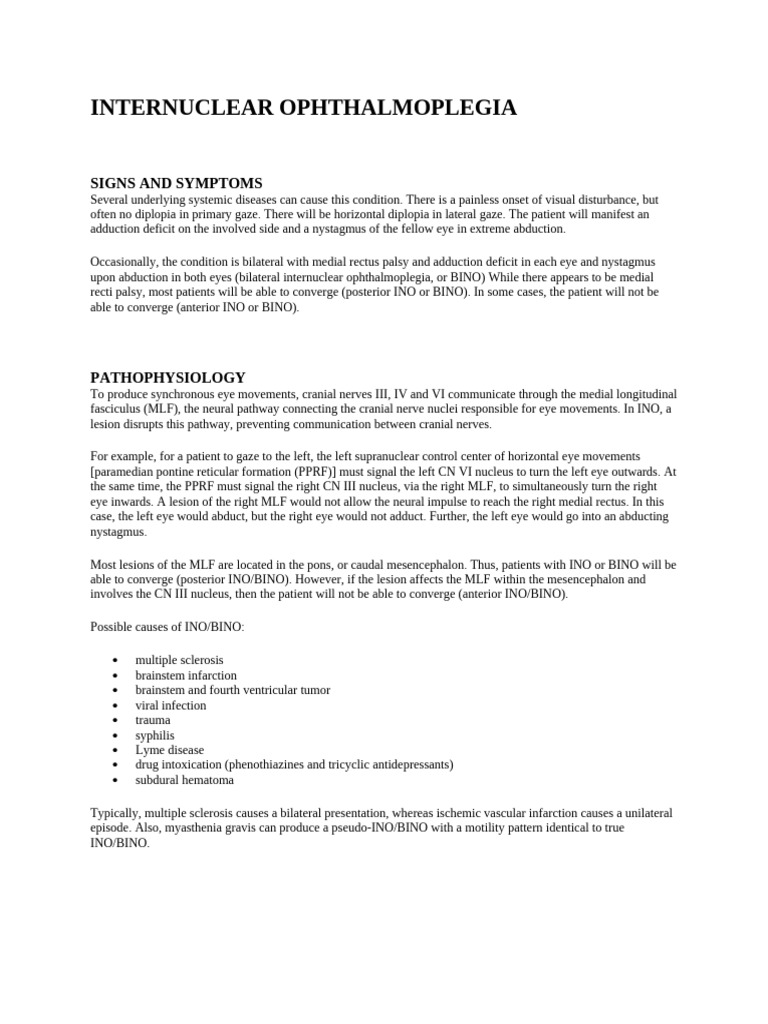 INTERNUCLEAR OPHTHALMOPLEGIA Brief | PDF | Human Diseases And Disorders ...