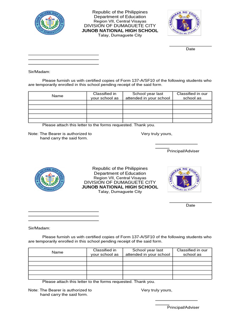 Request Form SF10 Long | PDF