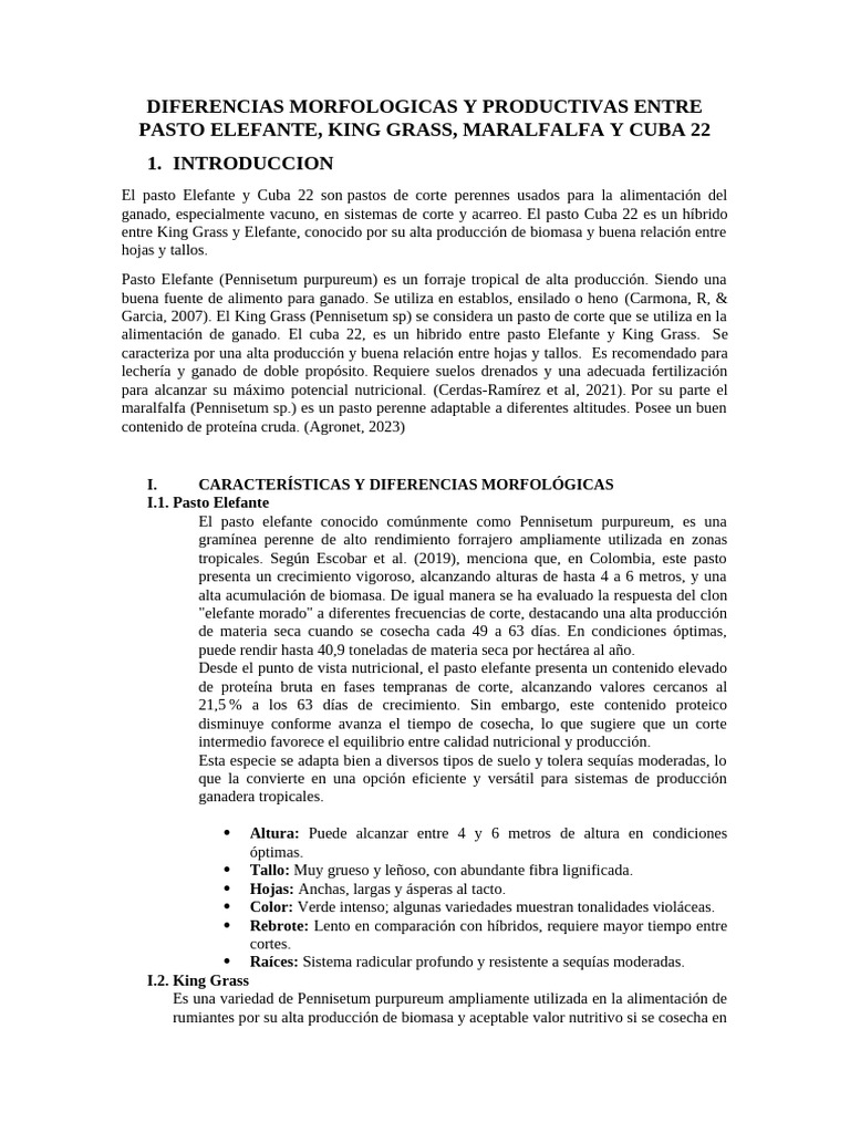 Comparativa de Pastos: Elefante, King, Maralfalfa y Cuba 22 | PDF ...