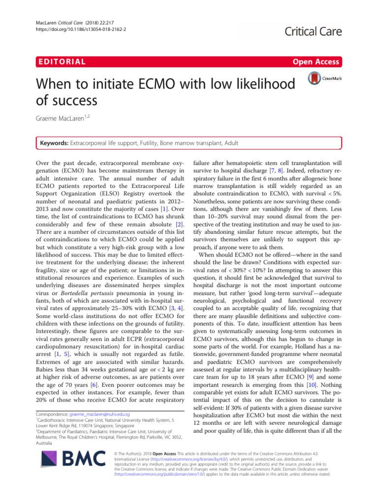 When To Initiate ECMO With Low Likelihood of Success | PDF ...