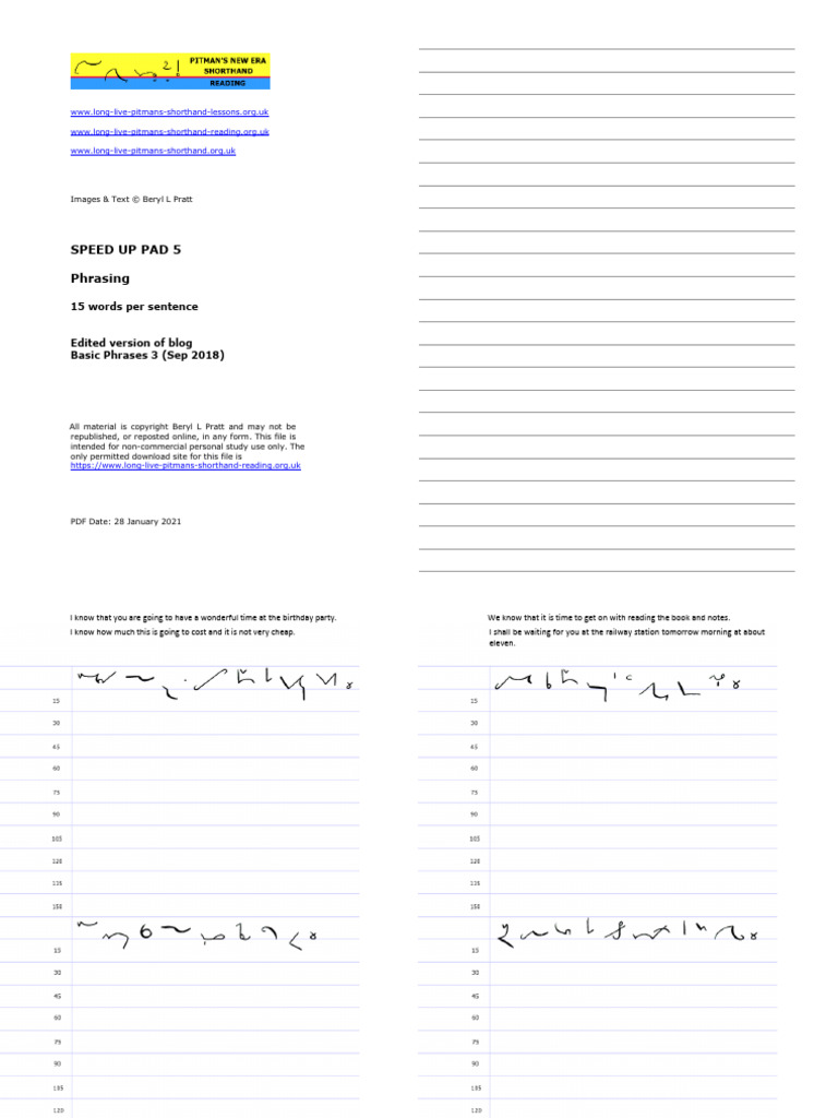 Speed Up Pad05 Phrasing Long Live Pitmans Shorthand Reading | PDF