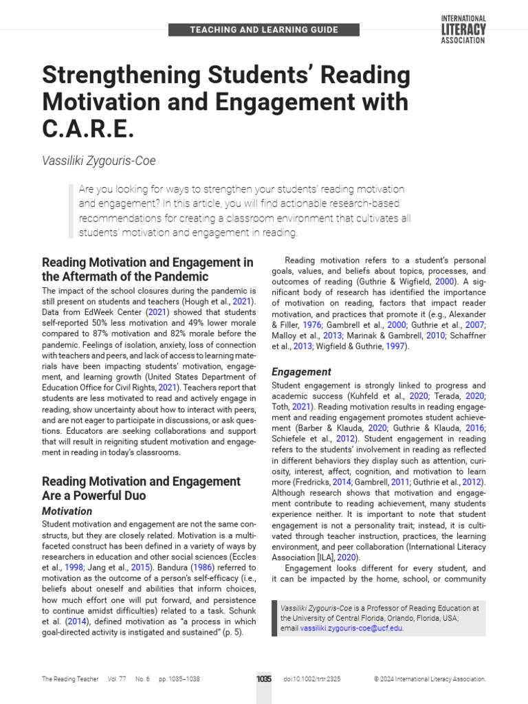 Enhancing Reading Motivation with C.A.R.E. | PDF | Motivational ...