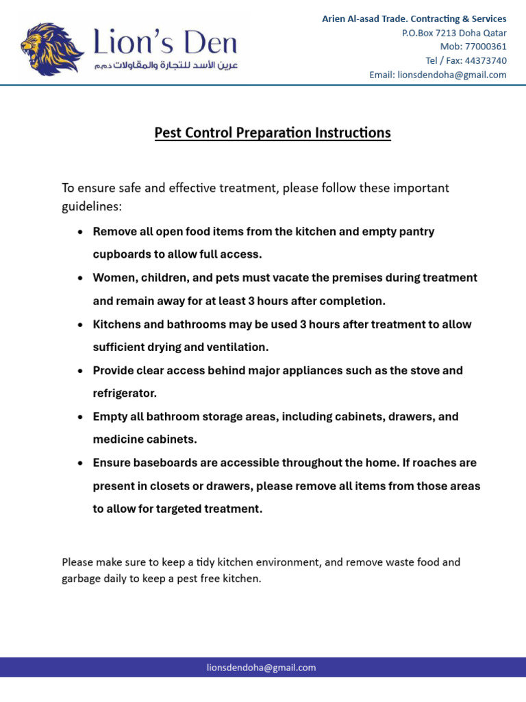 Pest Control Instructions | PDF