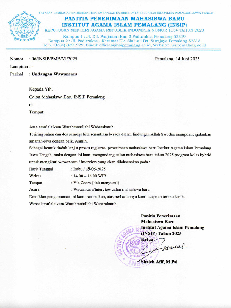 Undangan Interview Hybrid | PDF