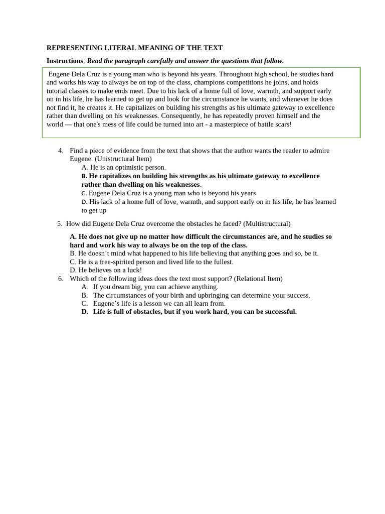 Representing Literal Meaning of The Text | PDF