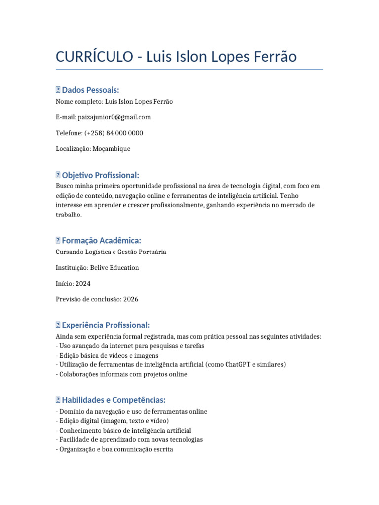 Curriculo Luis Islon Ferrao | PDF