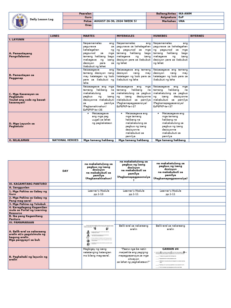 GR 6 Esp. WK 5 QTR 1 | PDF