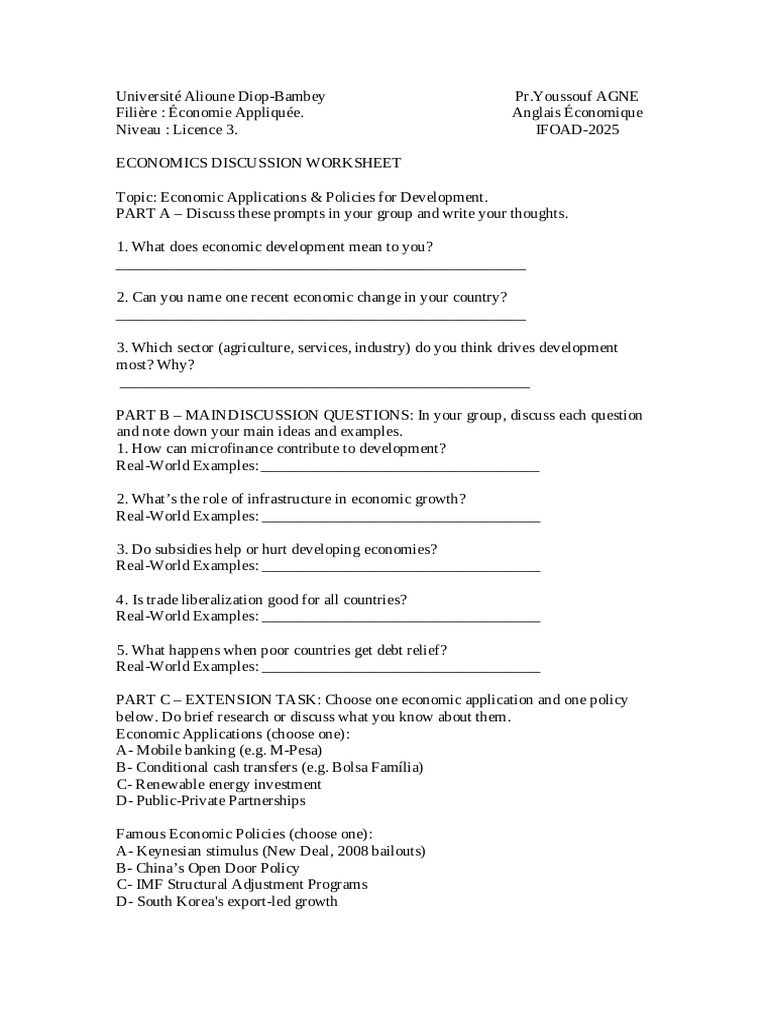 Economic Development Discussion Worksheet | PDF