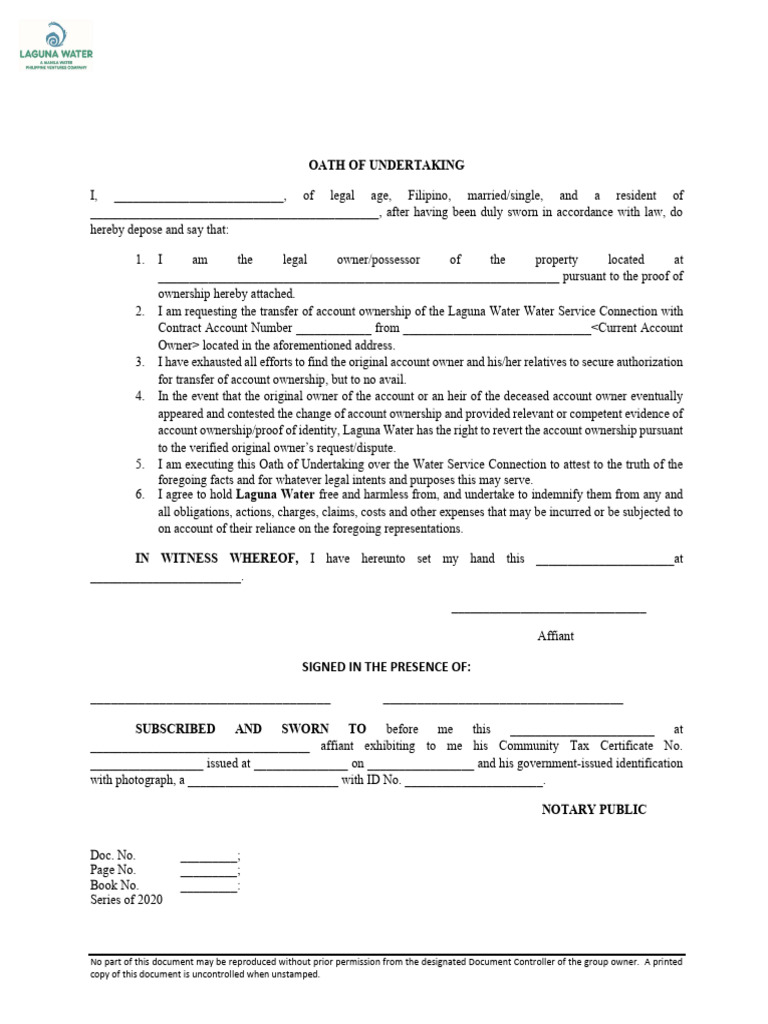 Oath of Undertaking Change of Ownership | PDF | Affidavit | Justice