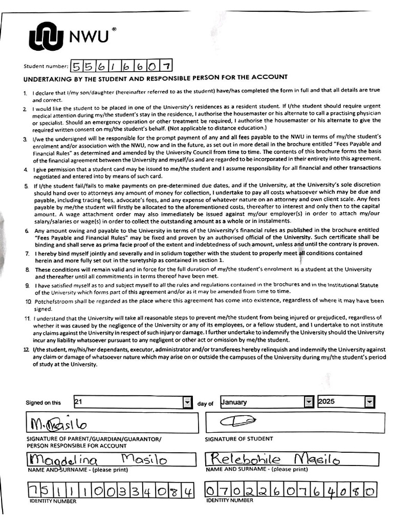 NWU Undertaking Form | PDF