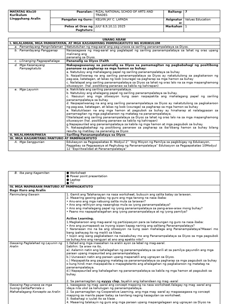q1 l4 Lesson Exemplar | PDF