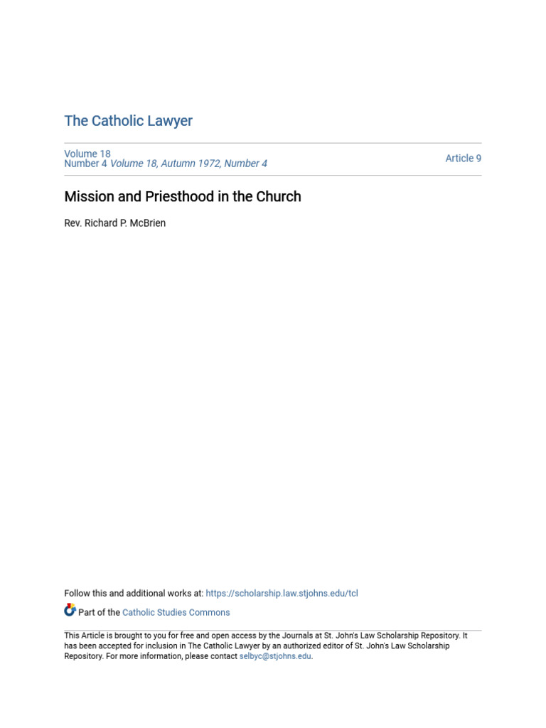 Mission and Priesthood in The Church | PDF | Laity | Theology
