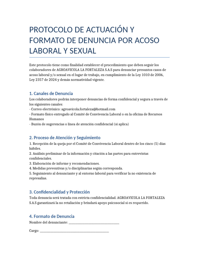Protocolo y Formato Denuncia Acoso | PDF