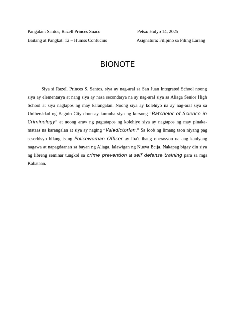 FPL Bionote | PDF