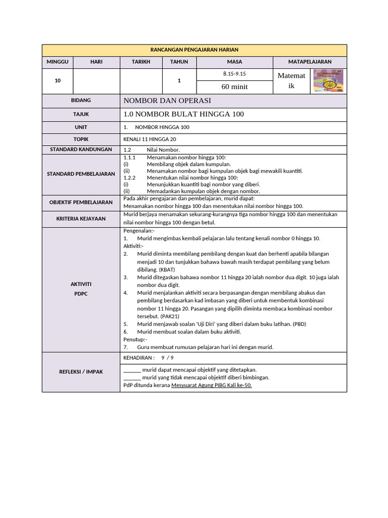 RPH Minggu 10 Tahun 2025 | PDF