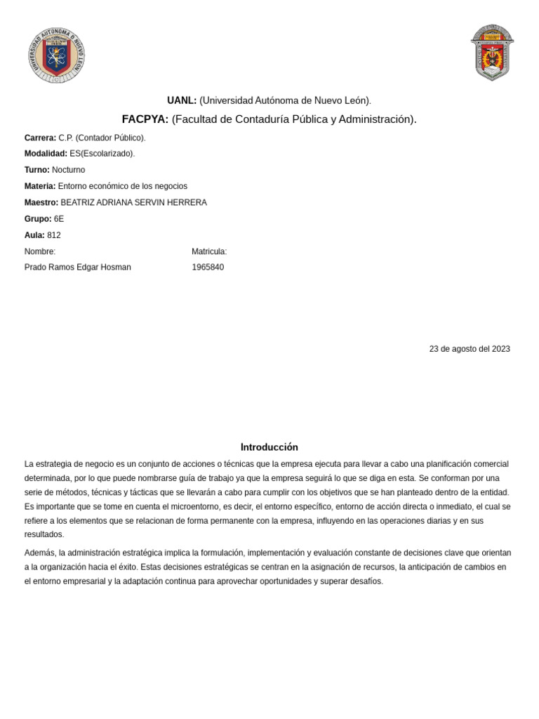 Ev1 Entorno | PDF | Business | Gestión estratégica